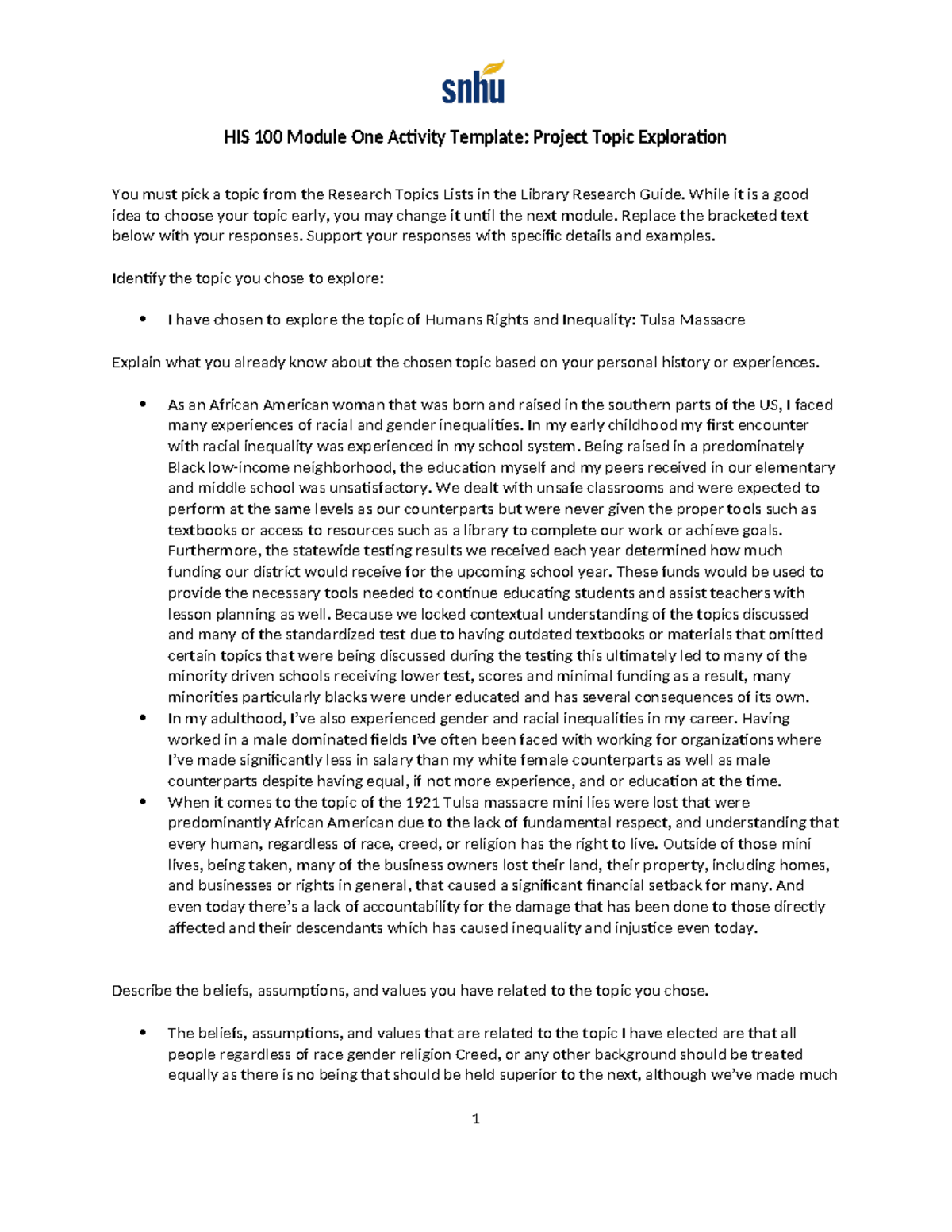 HIS 100 Module One Activity Template - While it is a good idea to ...