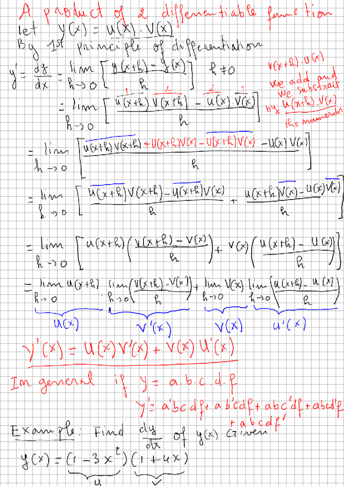 Online class 4 calculus 24 09 24 - let y(x) I u(x) V(x) A product of 2 ...
