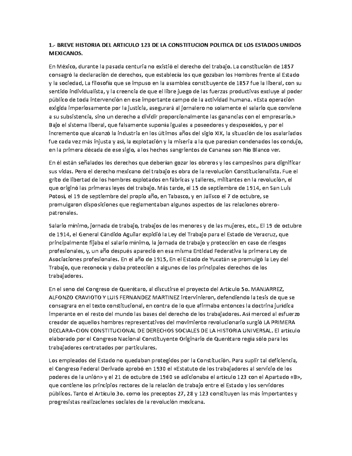 Resumen del articulo 123 - 1.- BREVE HISTORIA DEL ARTICULO 123 DE LA ...