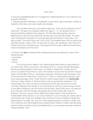 Teacher Work Sample Task 1 - TWS/TPA Task 1 A. I am the teacher or ...