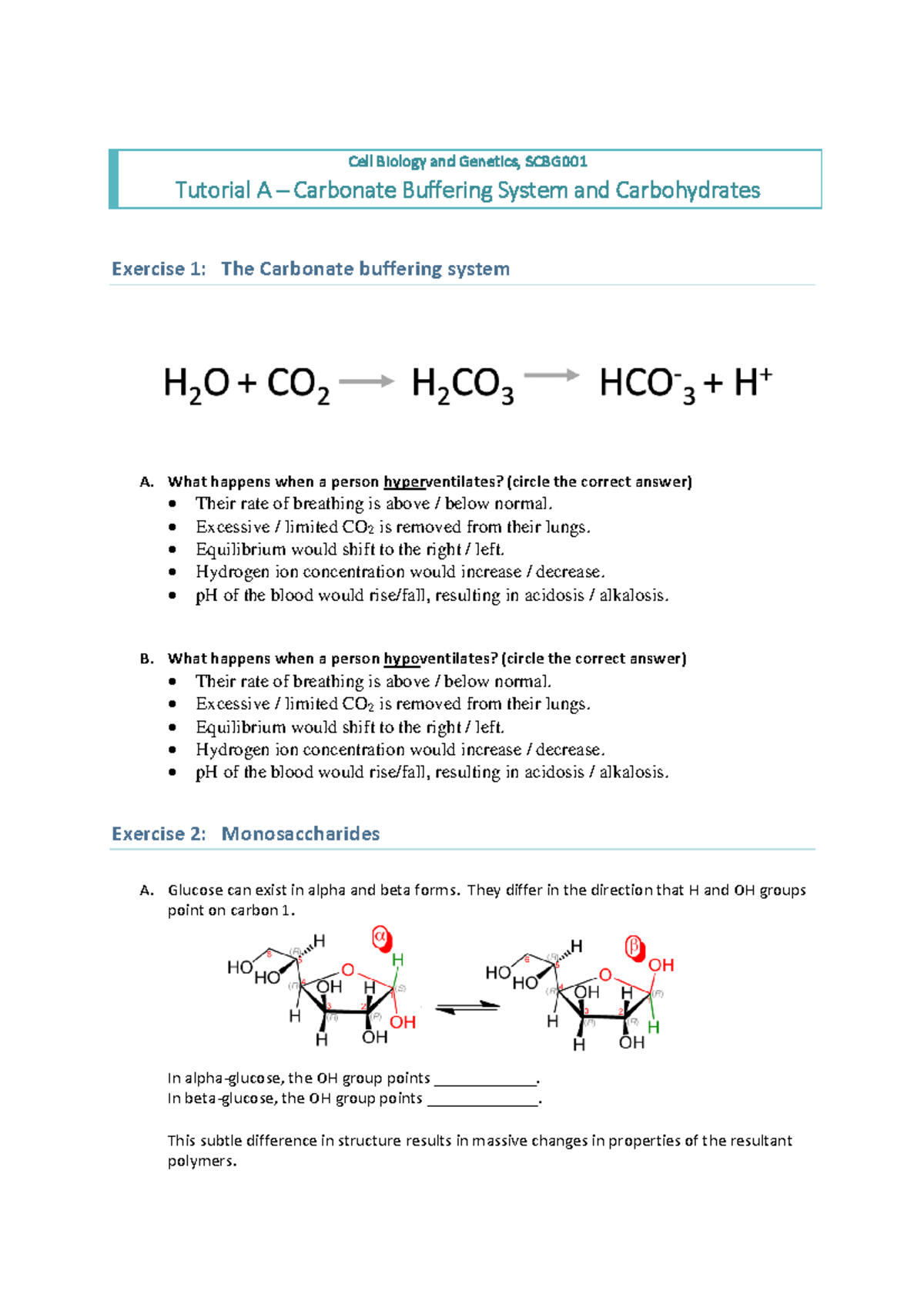 Cell bio and genetics Tutorial A - Cell Biology and Genetics, SCBG 001 ...