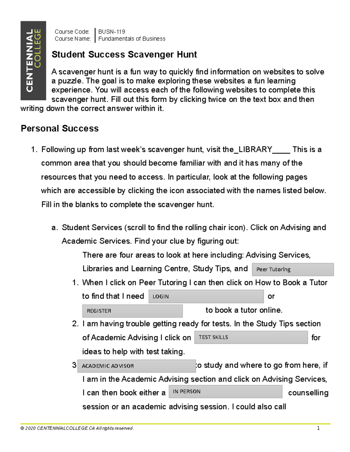 Scavenger Hunt 2 - Course Code: BUSN- Course Name: Fundamentals of ...