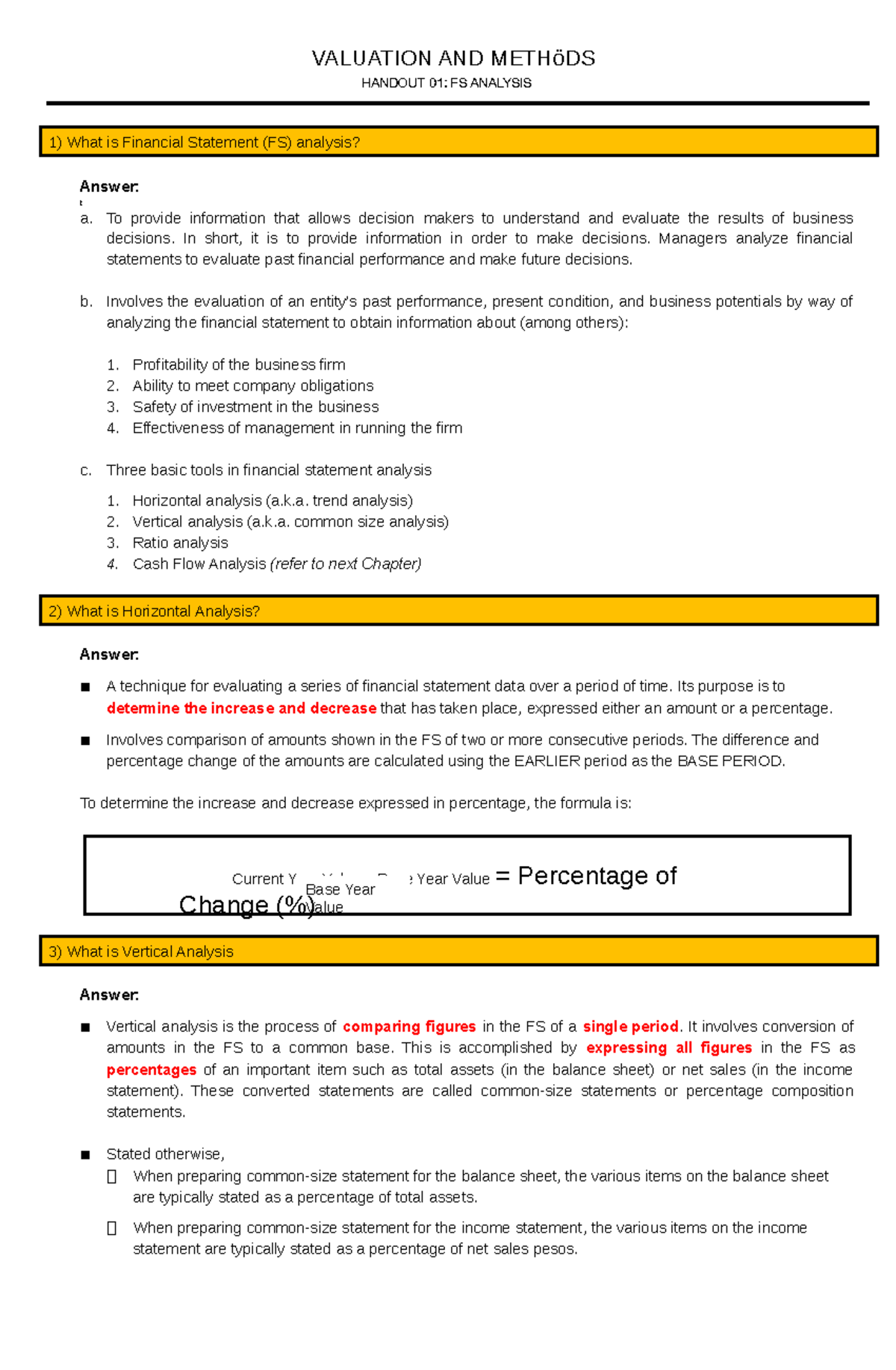 01.-FS-Analysis- lecture and handouts for fm students - VALUATION AND METHöDS HANDOUT 01: FS ...