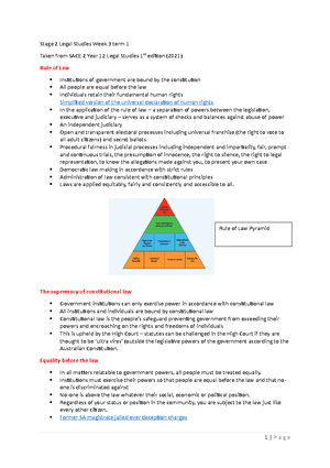 Basic legal notions notes - What is law? Law is a set of rules that are ...