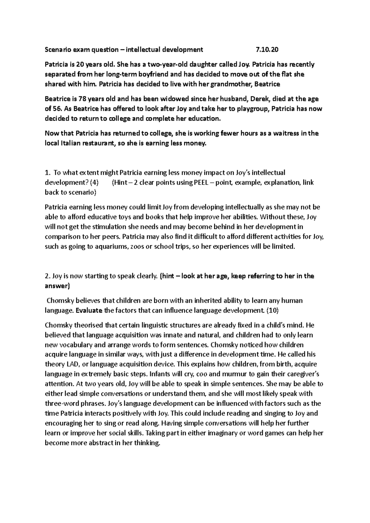 Intellectual development (Language) HASC unit 1 - Scenario exam ...