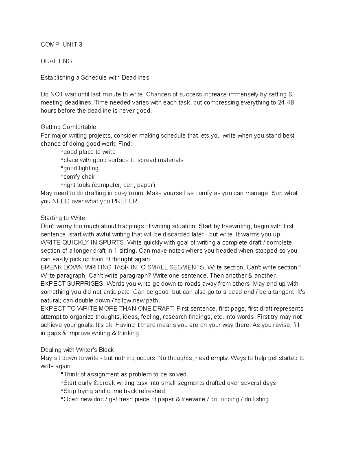 College Comp I Unit 3 Readings - COMP: UNIT 3 DRAFTING Establishing a ...