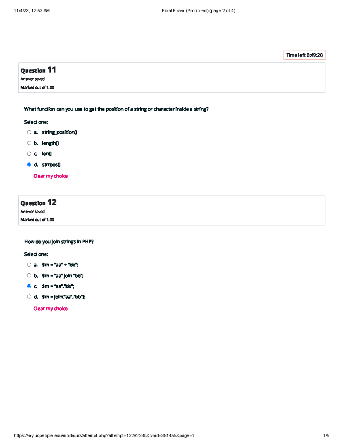2ex - final - Question 11 Answer saved Marked out of 1. Question 12 ...