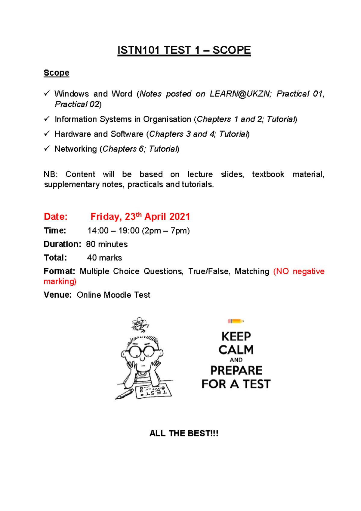 ISTN101 - Scope for Test 1 2021 - ISTN101 TEST 1 – SCOPE Scope Windows ...