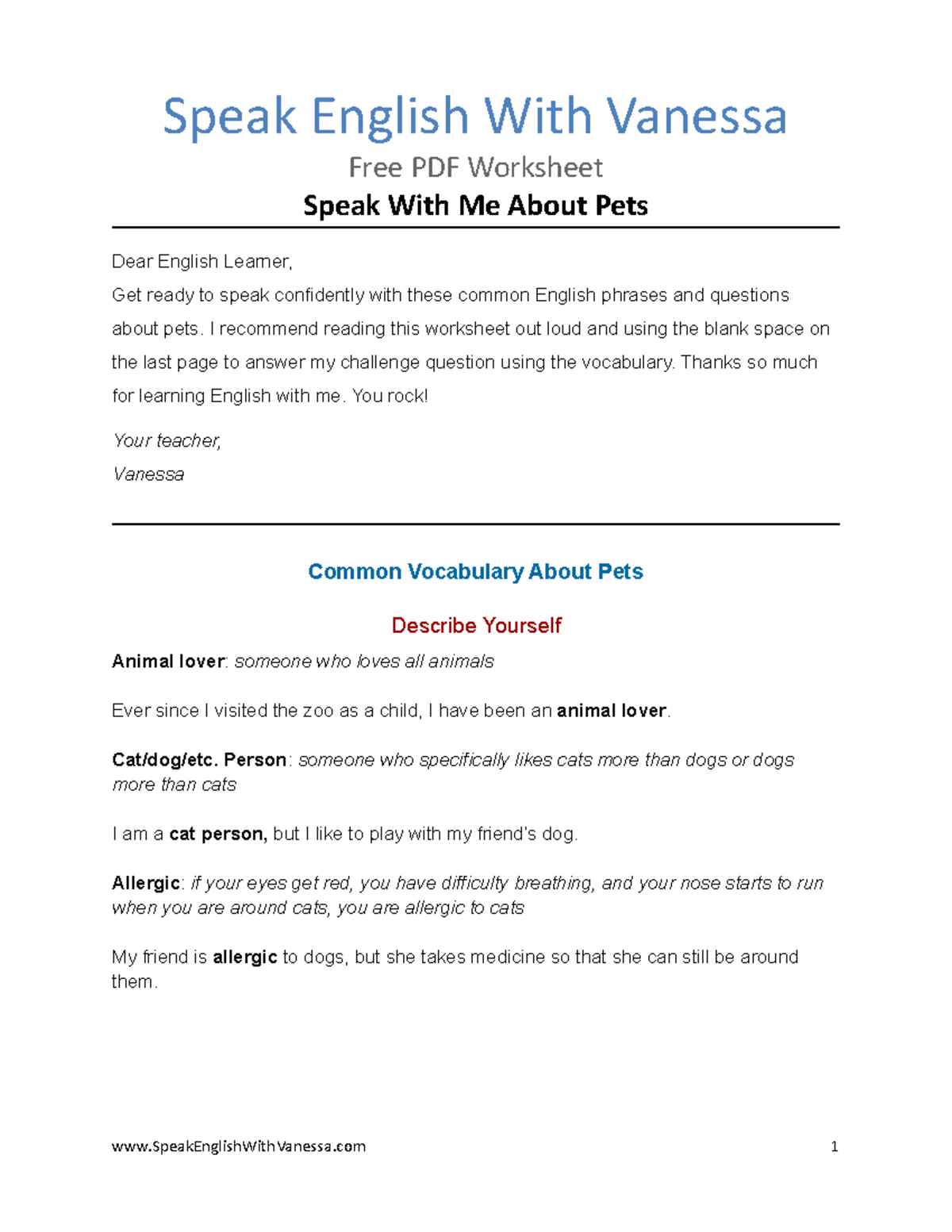 15. Talk About Pets Speak English With Vanessa - Speak English With ...