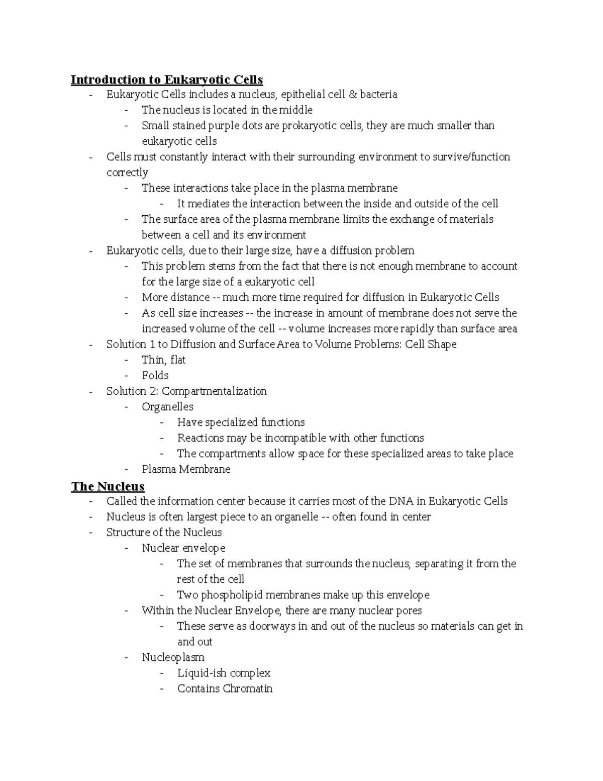 Module 4 Notes Eukaryotic Cells - Introduction to Eukaryotic Cells ...