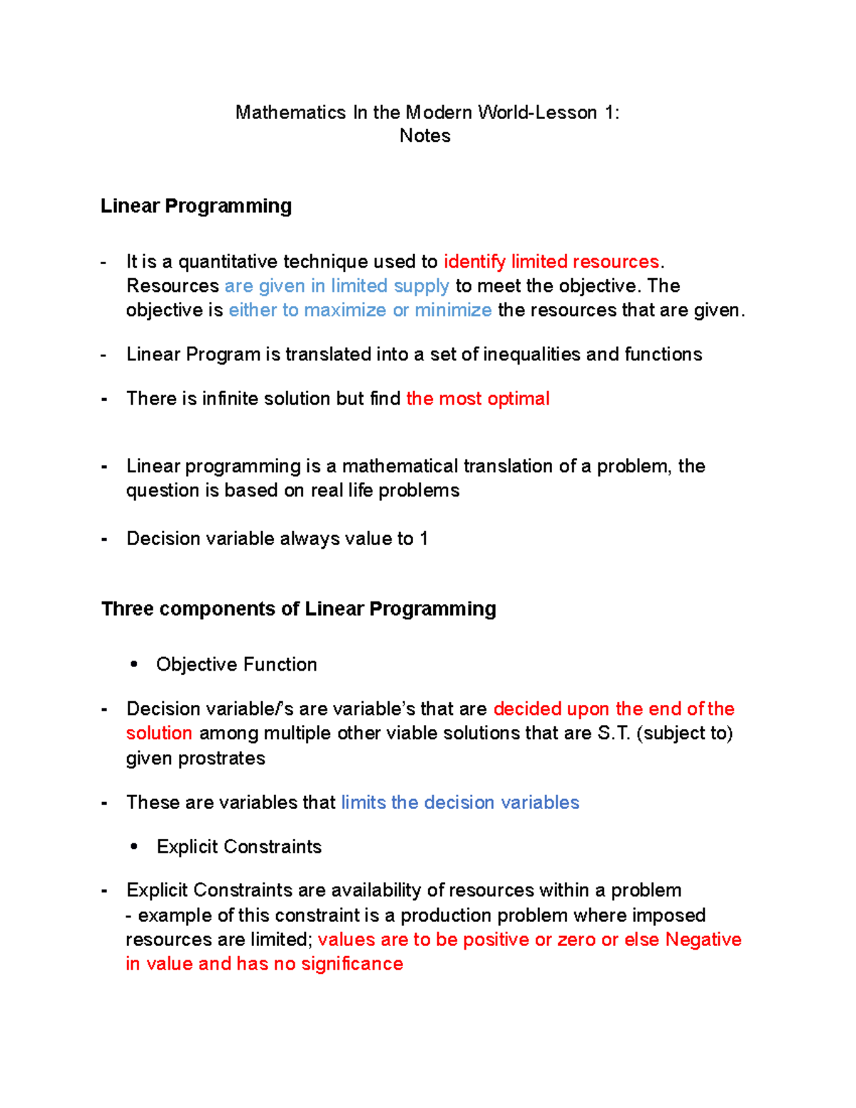 Assignment 1 Math notes - Mathematics In the Modern World-Lesson 1 ...