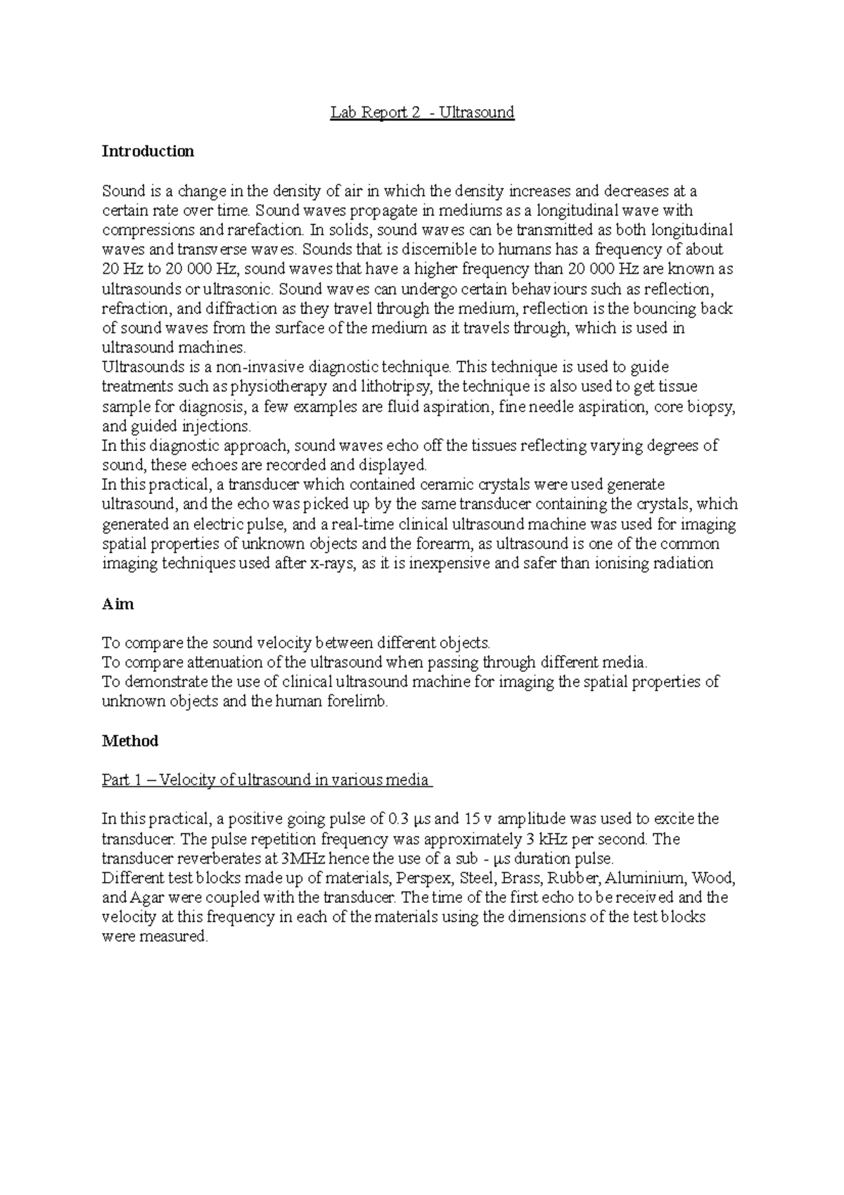 MBP2000 9 Lab Report 2 - assessment - Lab Report 2 - Ultrasound ...