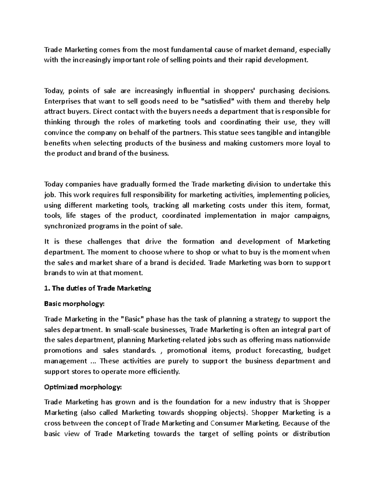 Trade Marketing Tasks, roles and importance in Marketing - Trade ...