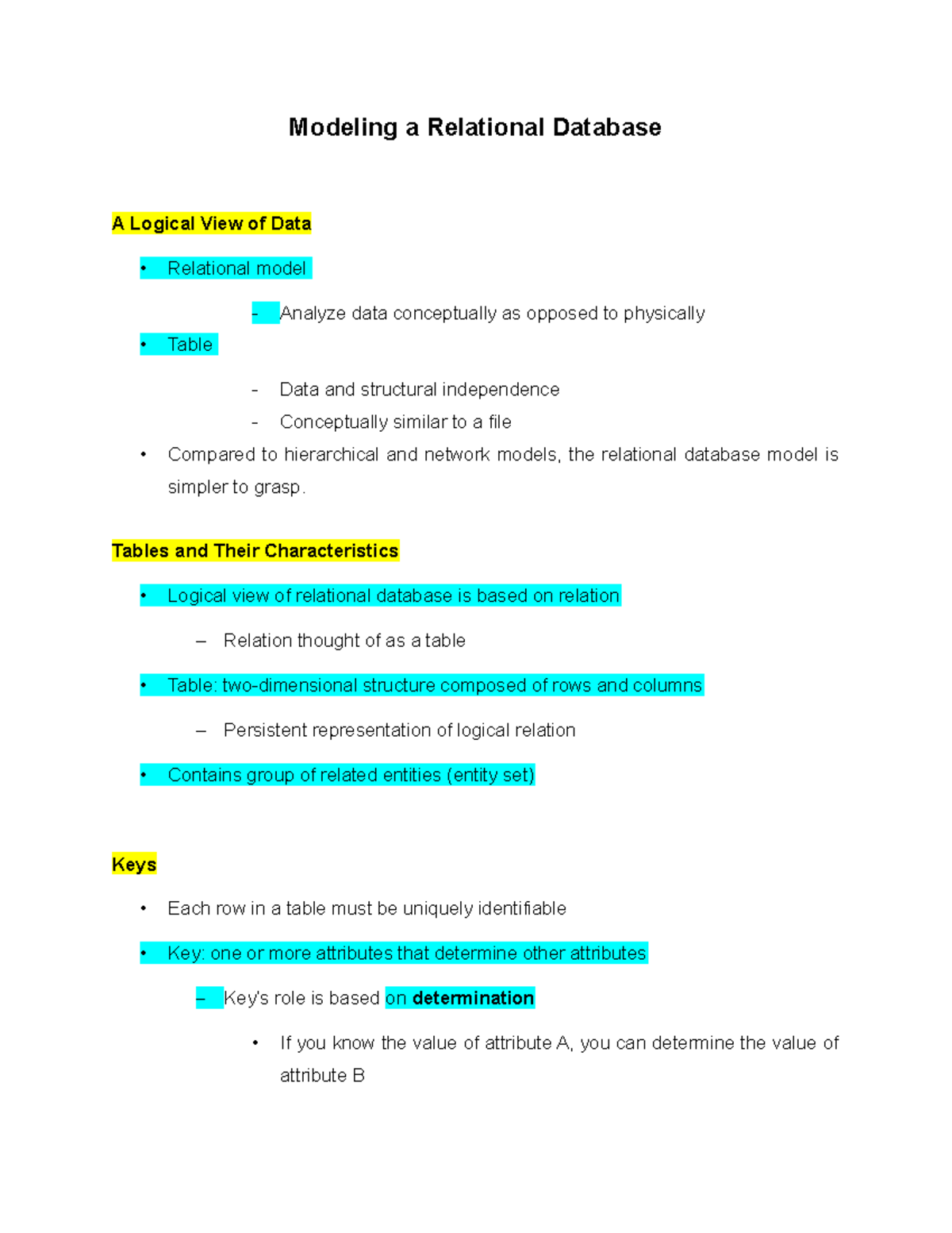 Modeling a Relational Database - Tables and Their Characteristics - Logical view of relational ...