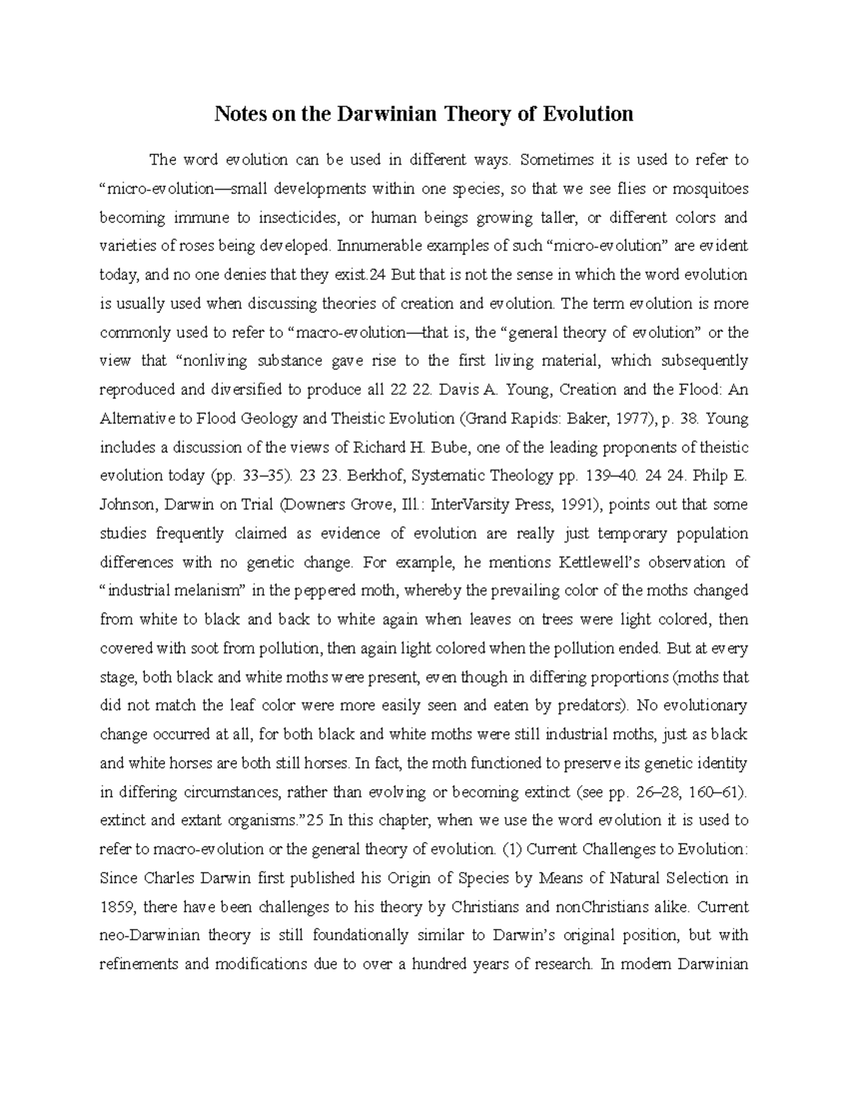 Notes on the Darwinian Theory of Evolution - Sometimes it is used to ...