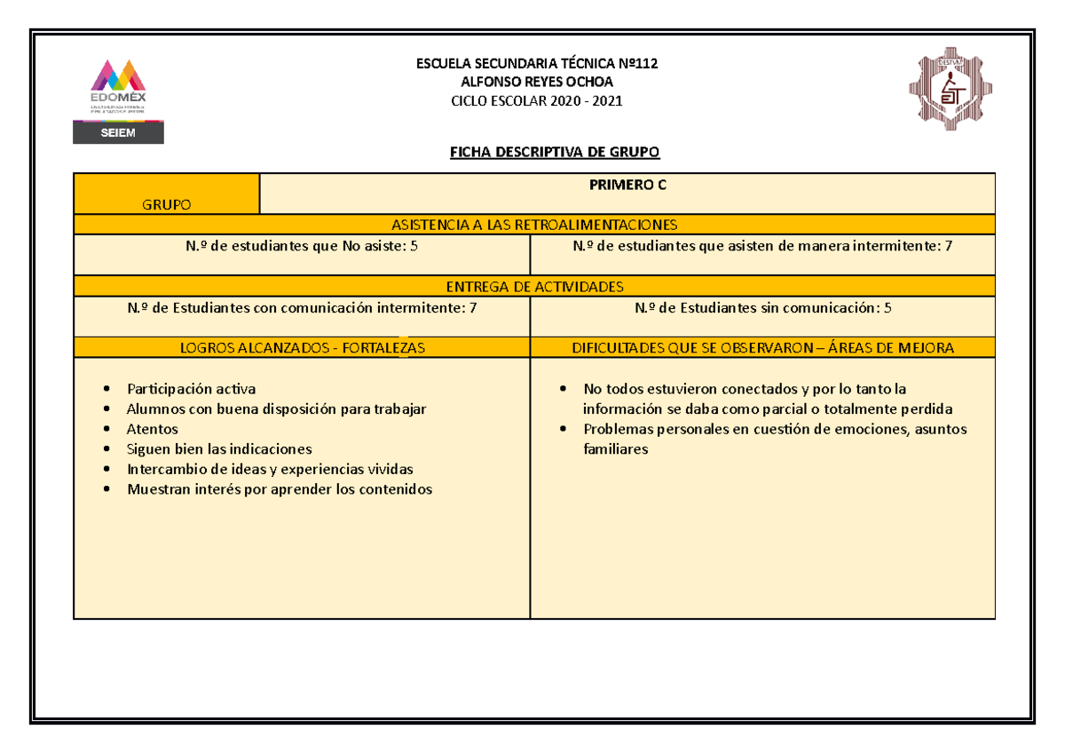 Fichas Descriptivas - Descripción general de grupo y alumnos - ALFONSO ...