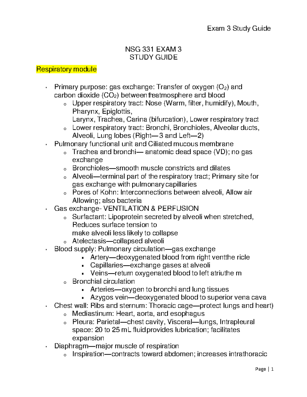 Nursing 331 Exam 3 Study Guide - Exam 3 Study Guide NSG 331 EXAM 3 ...