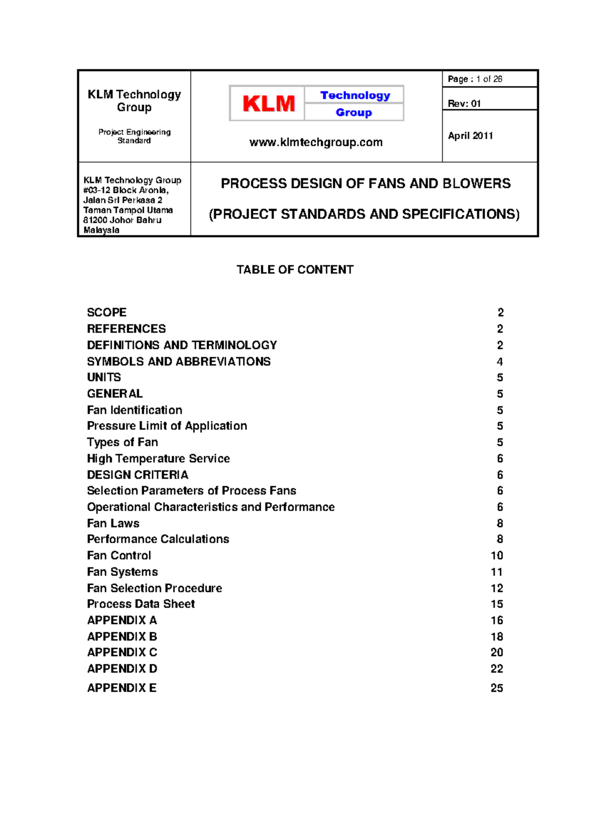 Project Standards AND Specifications fan and blower systems Rev01 - KLM ...