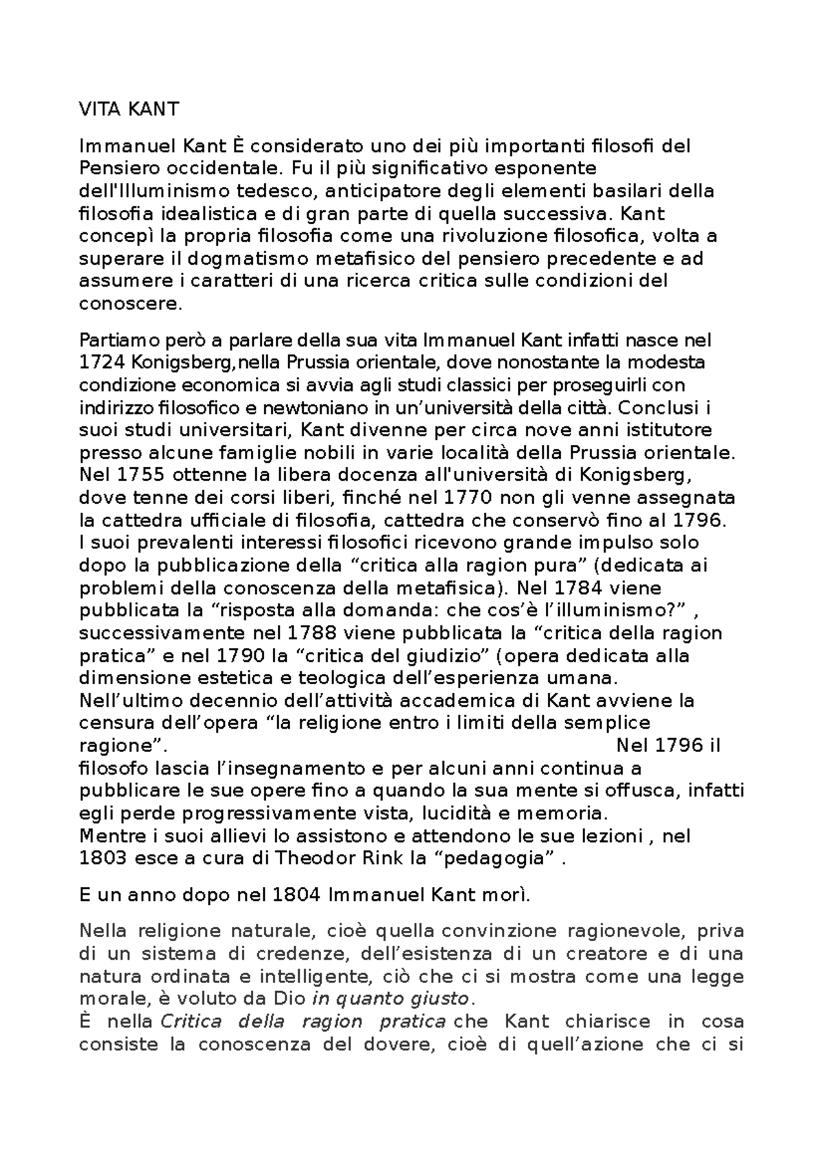 VITA KANT - riassunto vita, pensiero e sapere aude (anche nella ragion ...