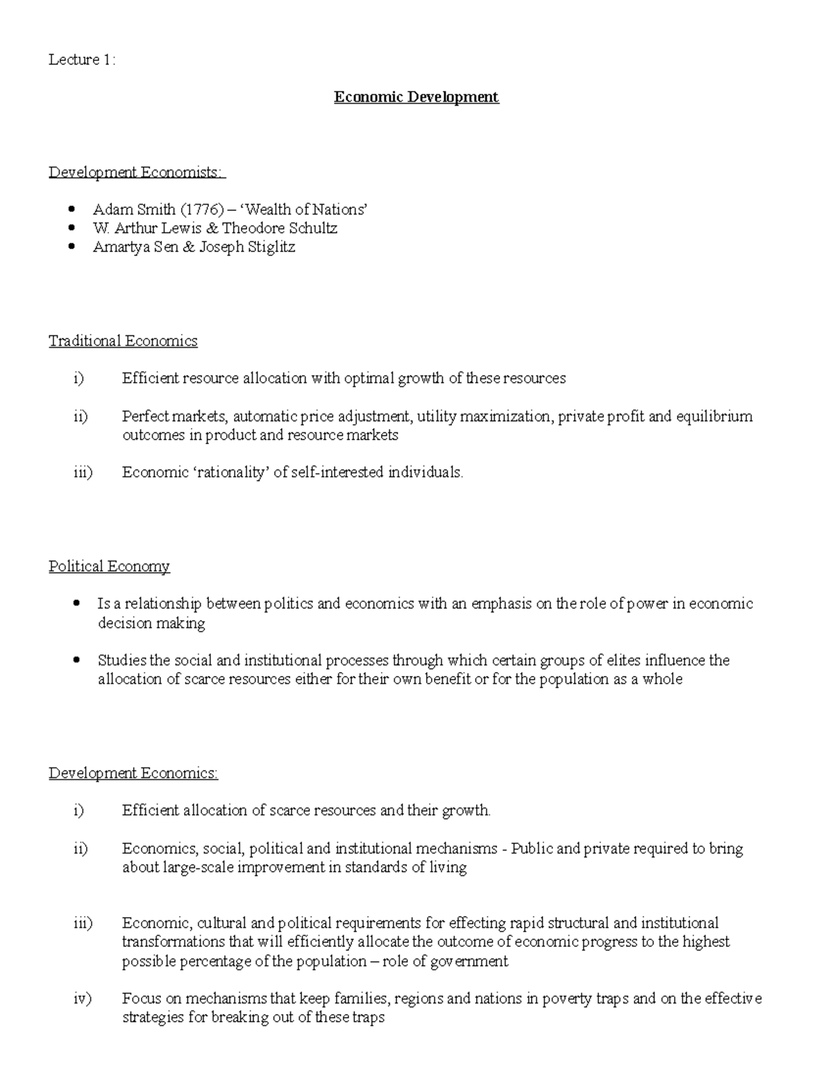 Econ 313 Notes - decojdcdhifj - Lecture 1: Economic Development ...