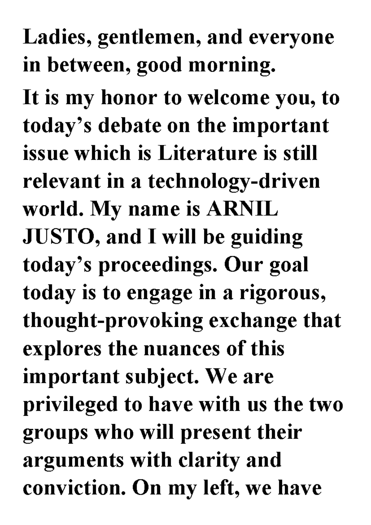 Debate'S Moderator Script - Ladies, gentlemen, and everyone in between ...