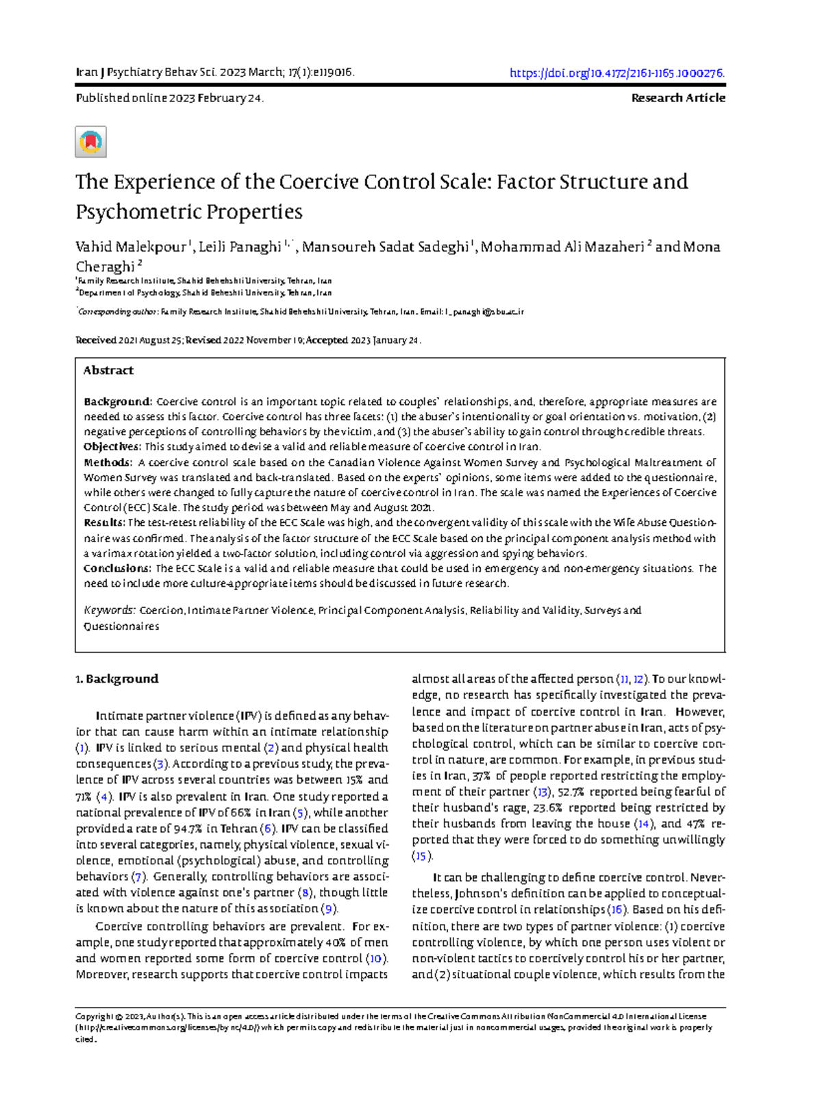 Ijpbs-119016 - Lectura - Iran J Psychiatry Behav Sci. 2023 March; 17(1 ...