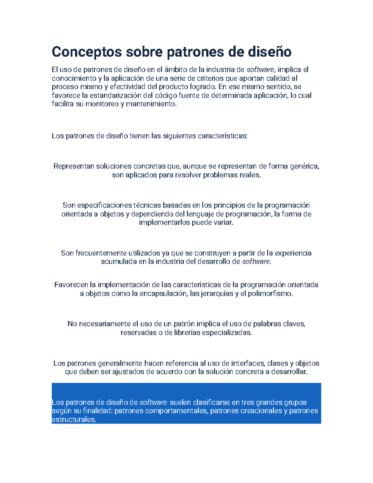 Diseño de patrones de software - Conceptos sobre patrones de diseño El ...