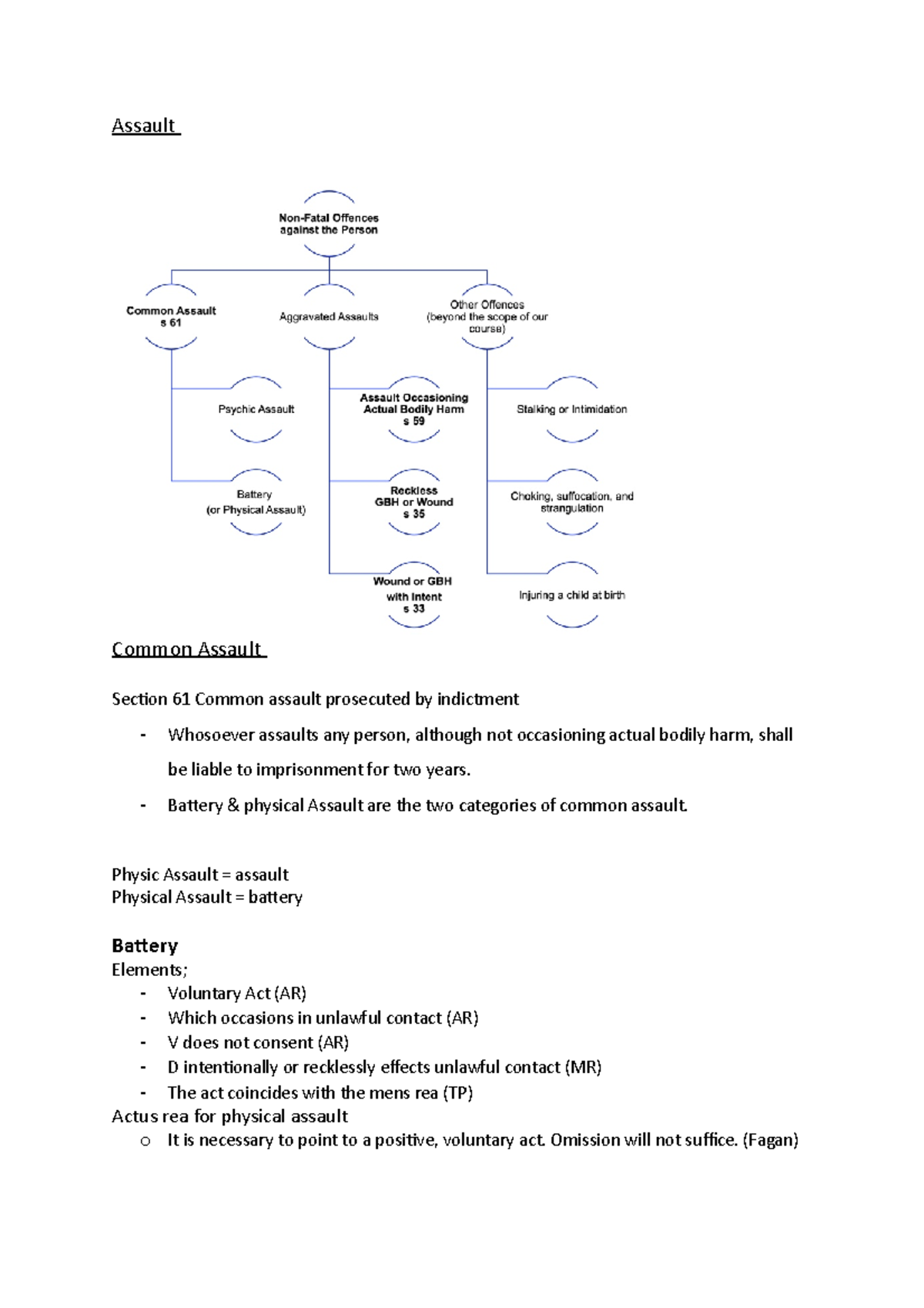 Criminal law notes - Assault Common Assault Section 61 Common assault ...