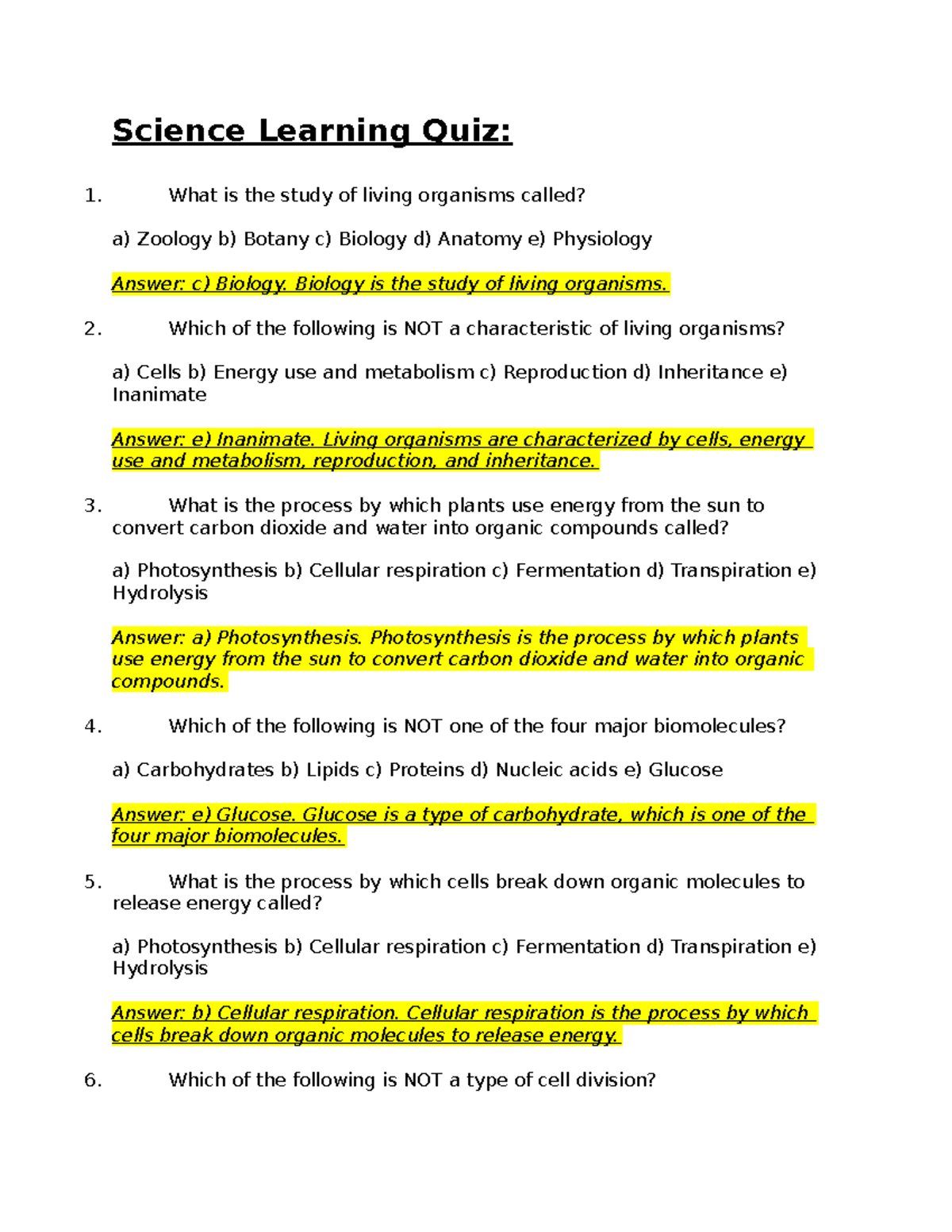 Science Learning Quiz - Science Learning Quiz: What is the study of ...