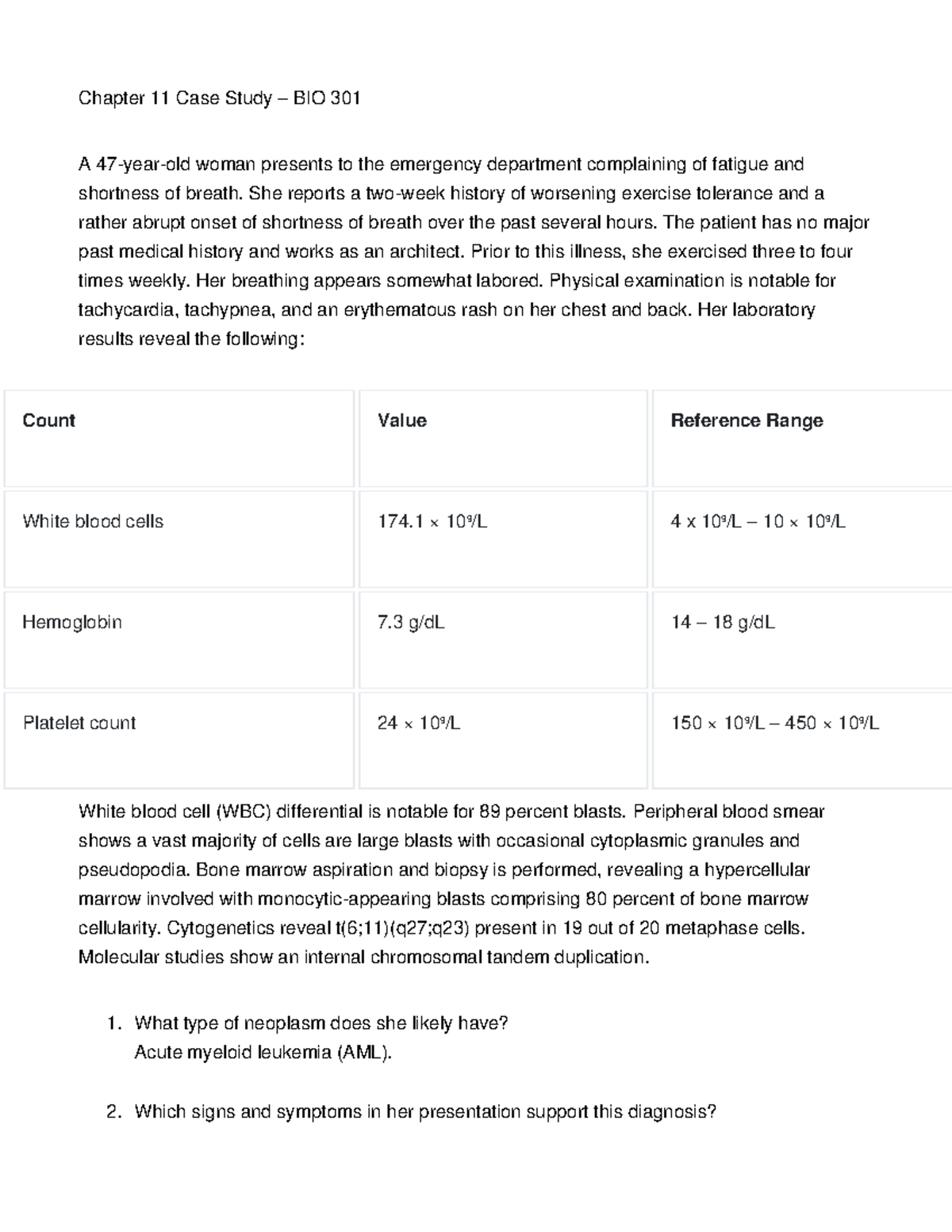 Chapter 11 Case Study 2 - Chapter 11 Case Study – BIO 301 A 47-year-old ...
