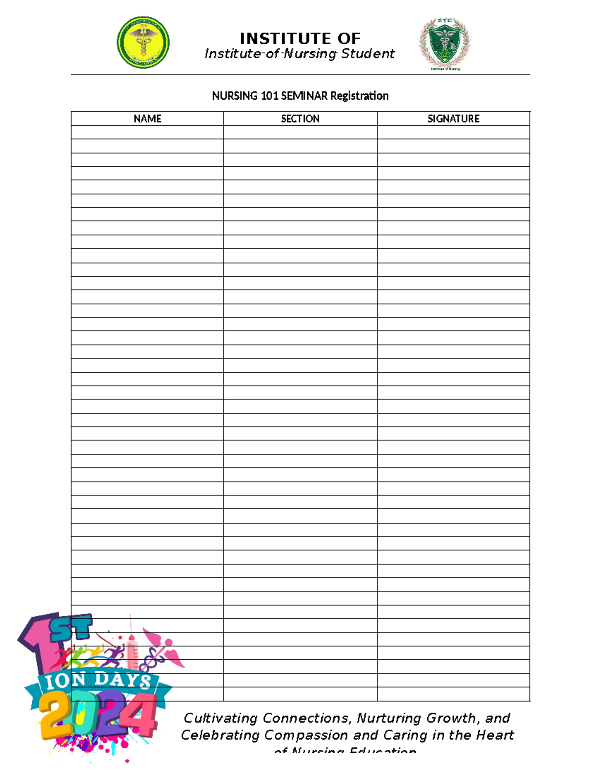 Reg Forms - Institute of Nursing Student NURSING Cultivating ...