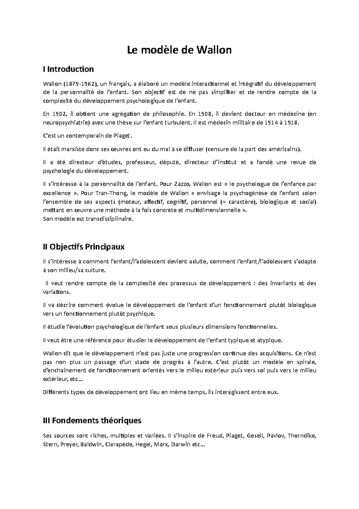 Le modèle de Wallon - Cours pratique de licence de psychologie et ...