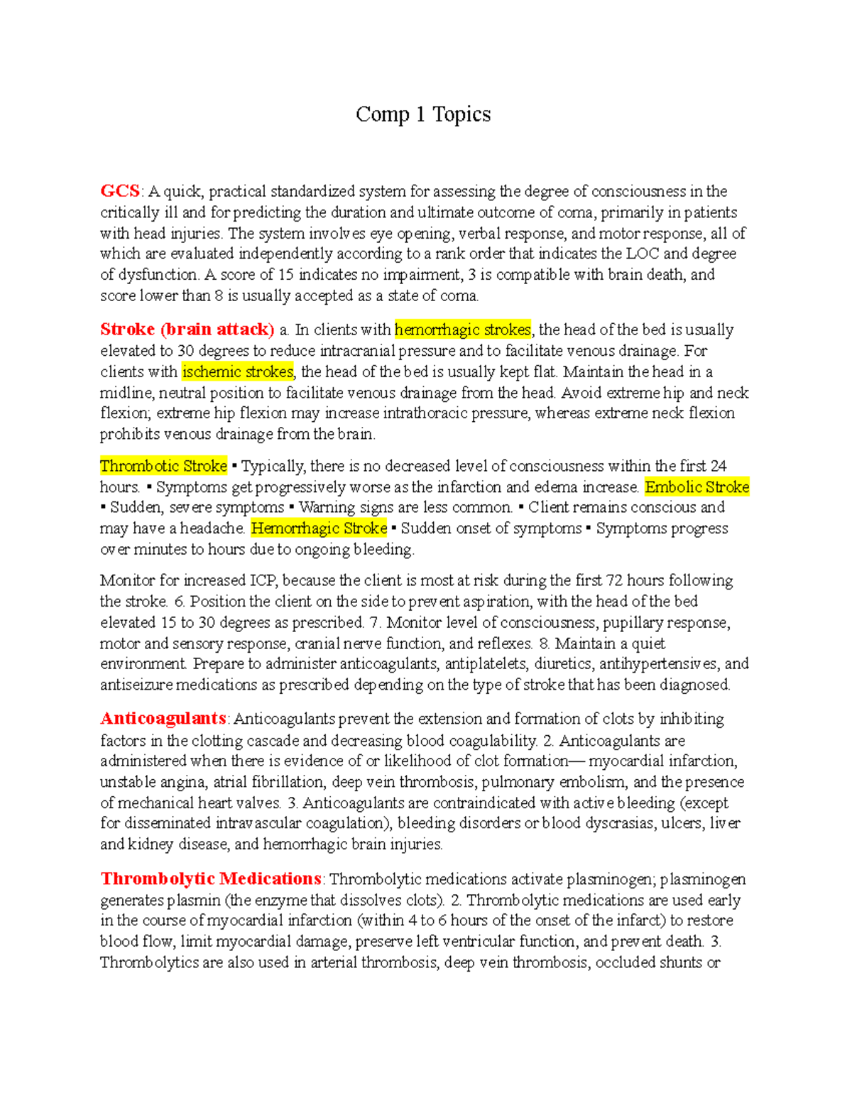 Comp 1 - Comp topics for 283 class - Comp 1 Topics GCS: A quick ...