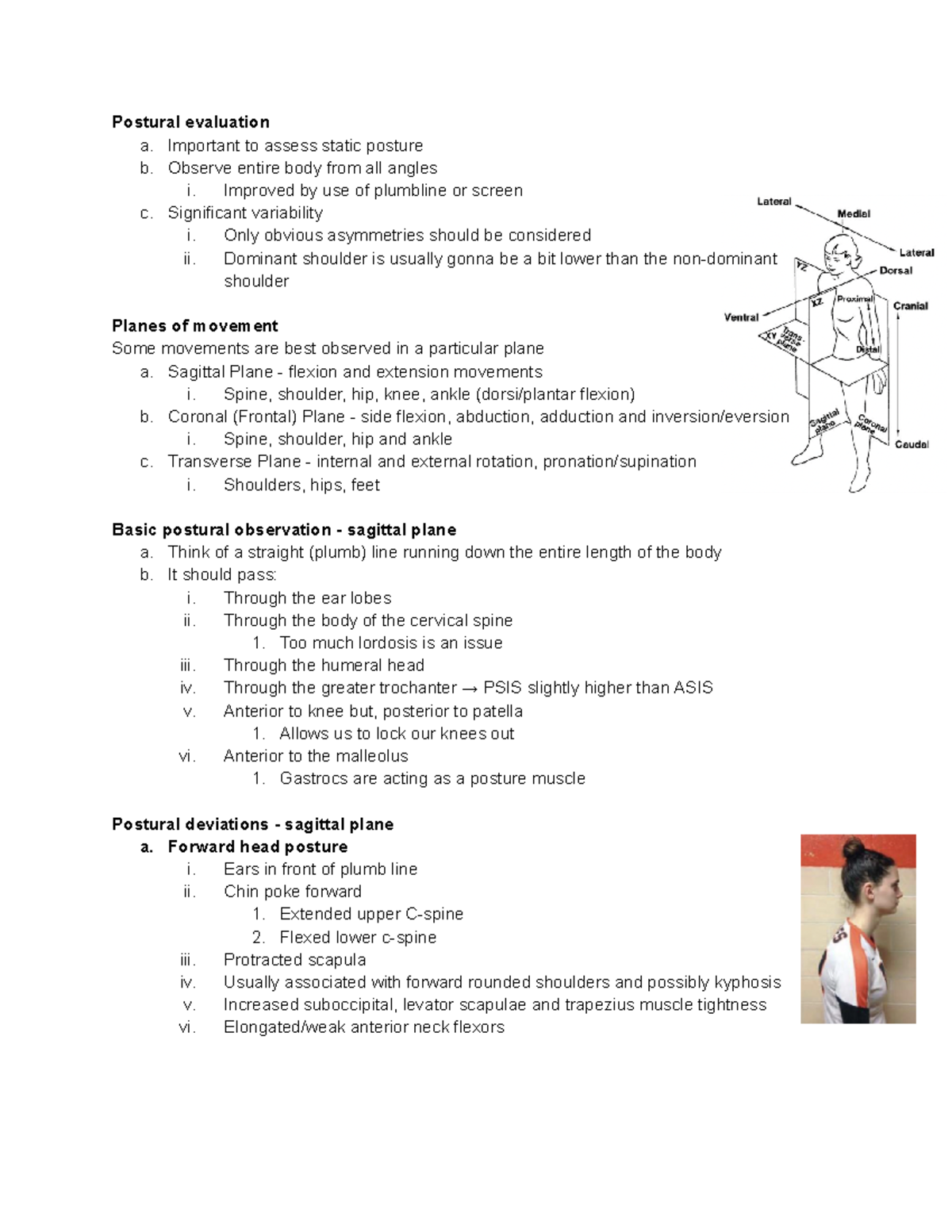 Week 6 - Lecture 10 - Body Alignment - Postural evaluation a. Important ...