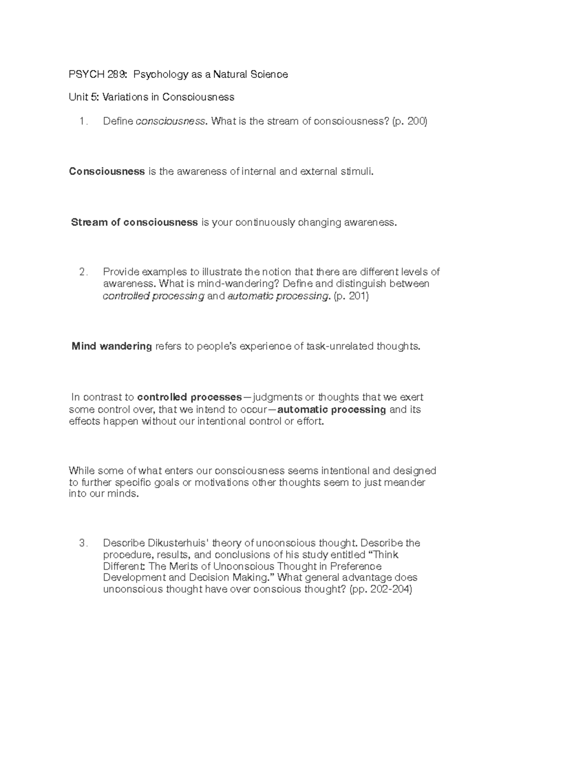 Unit 5 Psych 289 Psychology as a Natural Science - PSYCH 289 ...