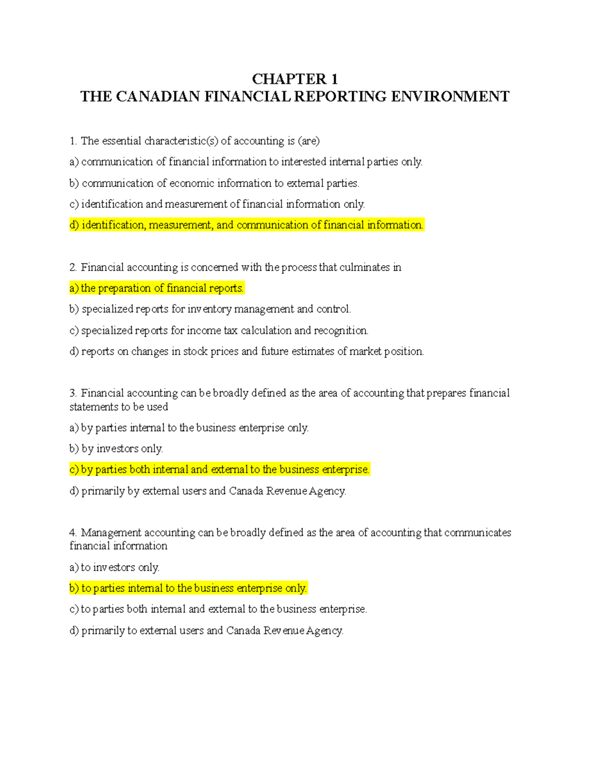Chapter 1 Overview and Summary - CHAPTER 1 THE CANADIAN FINANCIAL REPORTING ENVIRONMENT 1. The ...