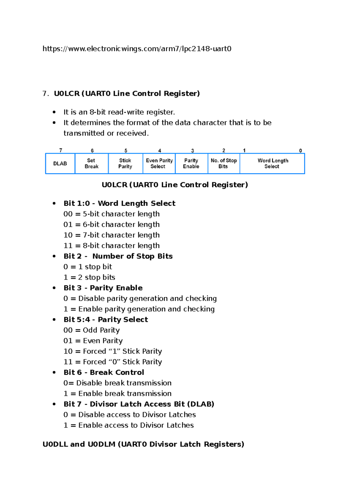 Uart Explanation Electronicwingsarm7lpc2148 Uart U0lcr Uart0 Line Control Register It Is 1339