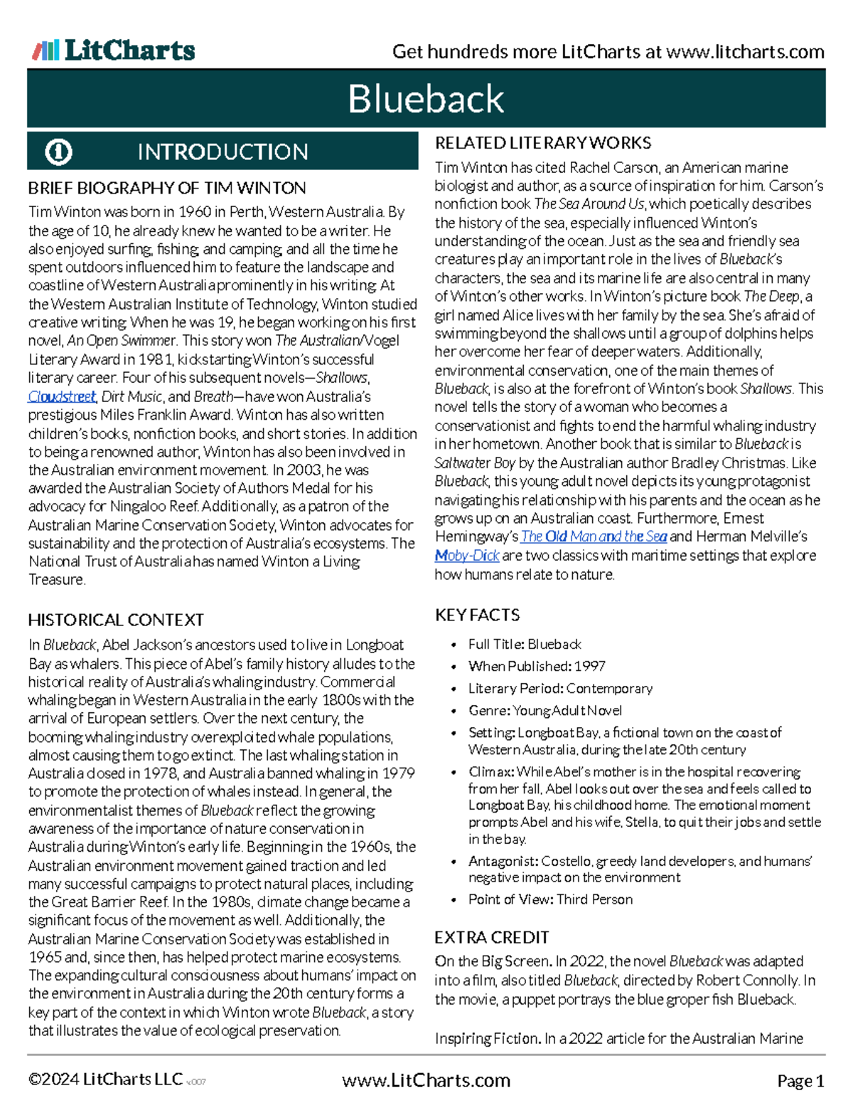 Blueback-Lit Chart - Blueback book analysis - Blueback BRIEF BIOGRAPHY ...