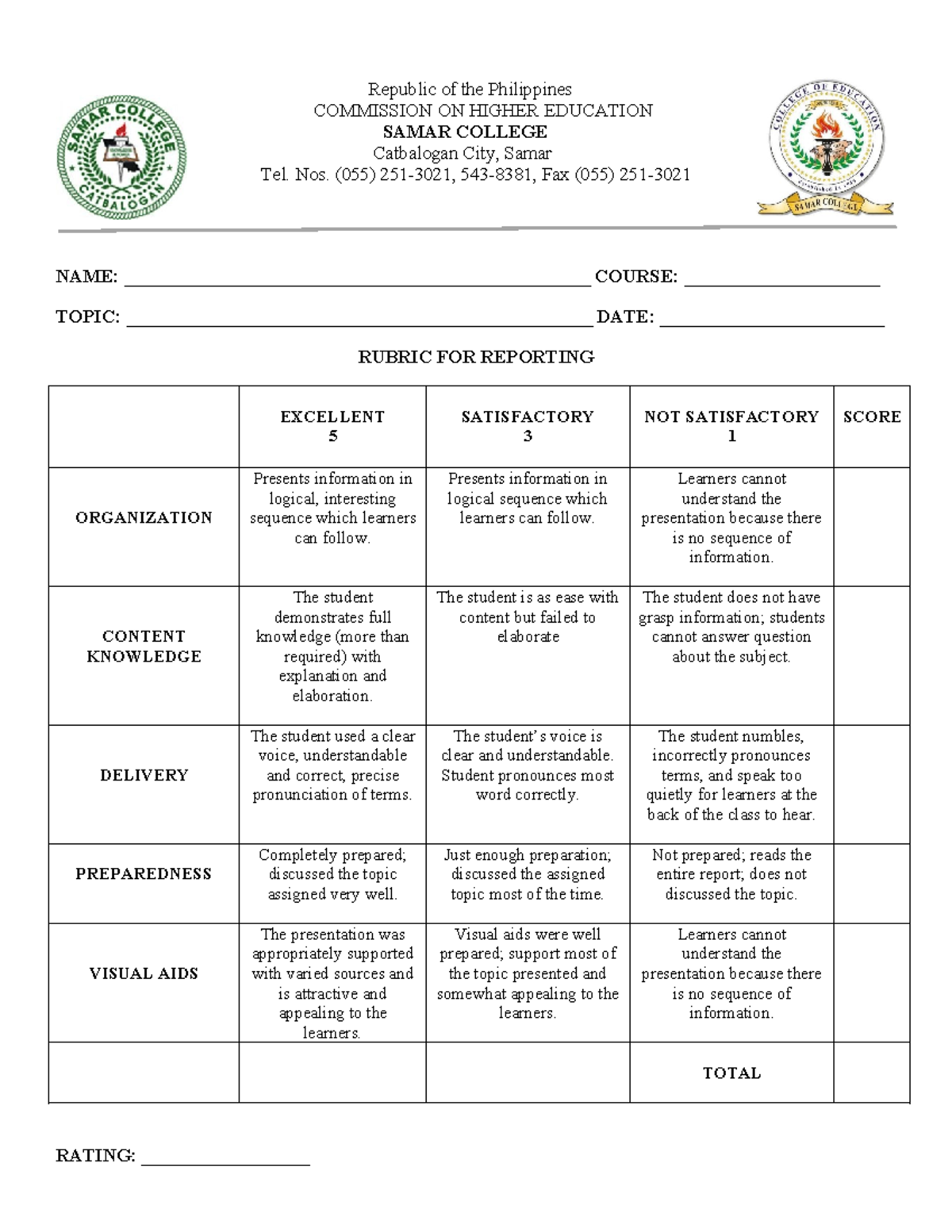 Rubrics-FOR- Reporting - Republic of the Philippines COMMISSION ON ...