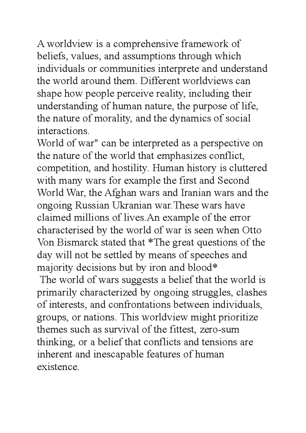 World views copy - Essential work - A worldview is a comprehensive ...