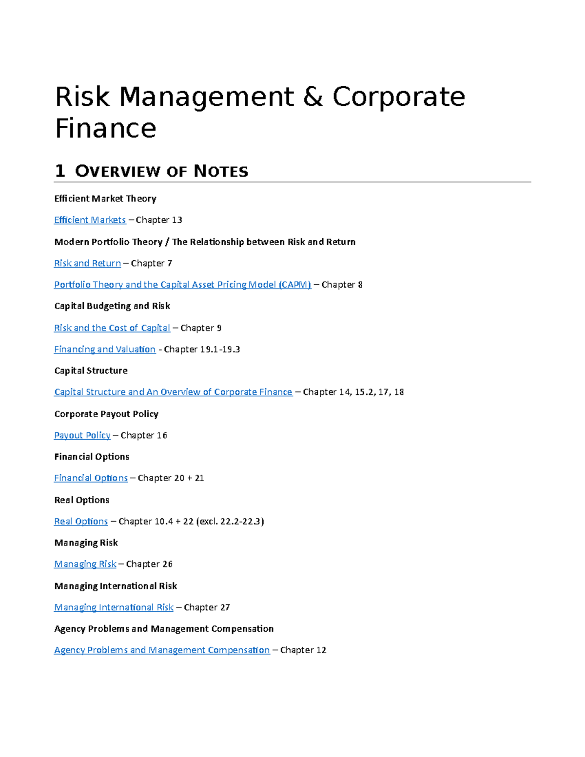 Lecture notes, lectures 1-10 - Risk Management &amp; Corporate Finance ...