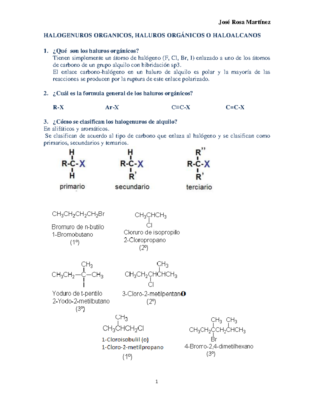 Haluros Organicos Y Alcoholes - Rosa HALOGENUROS ORGANICOS, HALUROS O ...