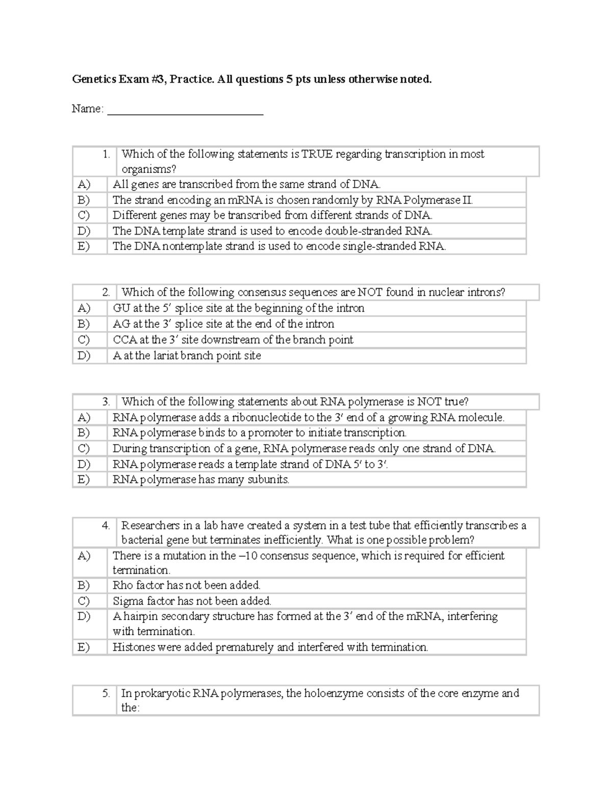 Exam3 practice with key - Genetics Exam #3, Practice. All questions 5 ...