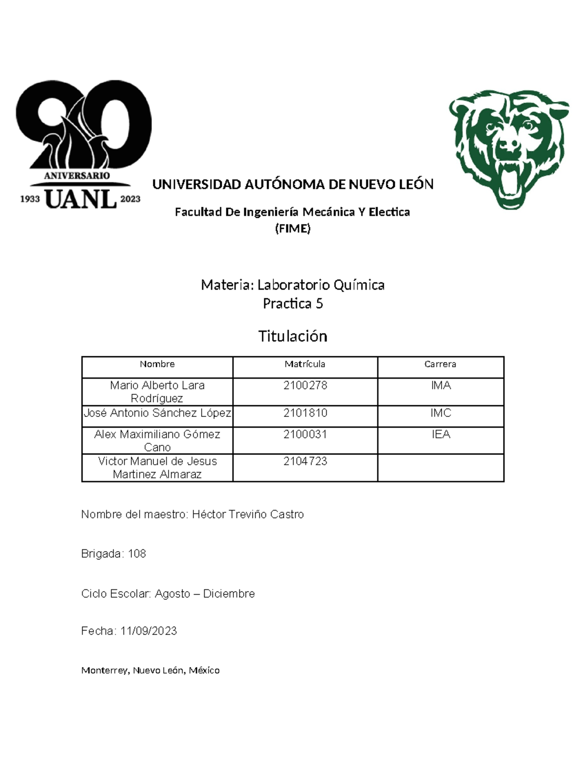 Lab qm 5 - completo - UNIVERSIDAD AUTÓNOMA DE NUEVO LEÓN Facultad De ...
