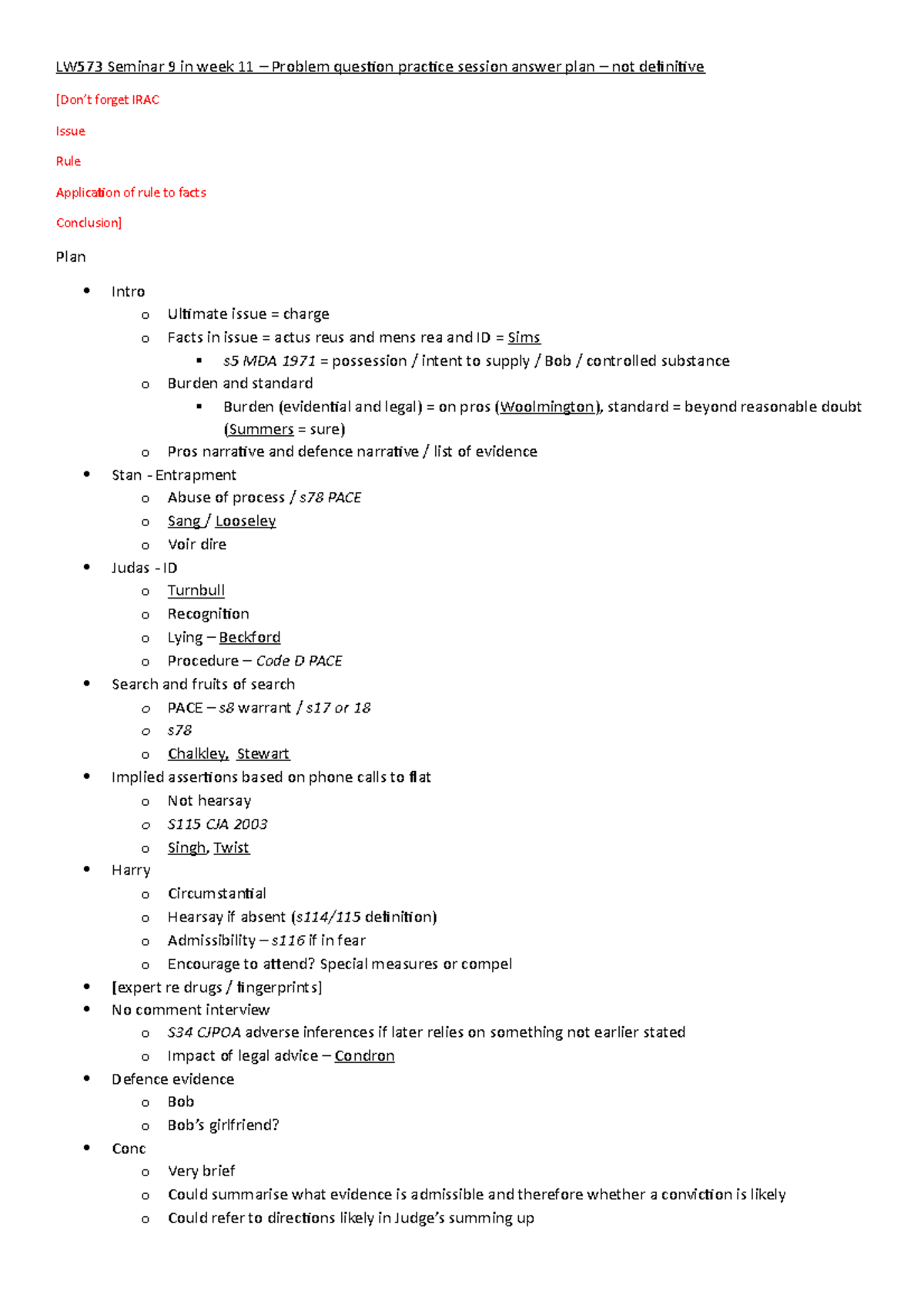 Plan for unseen problem question Bob - LW573 Seminar 9 in week 11 ...
