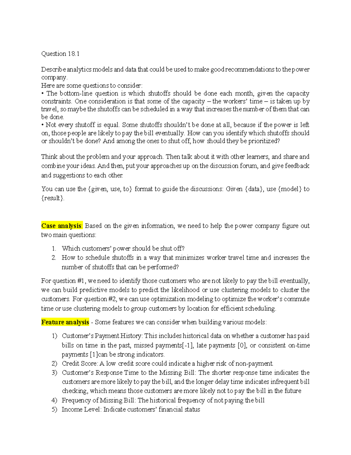 6501 Homework 12 - Question 18. Describe analytics models and data that could be used to make ...