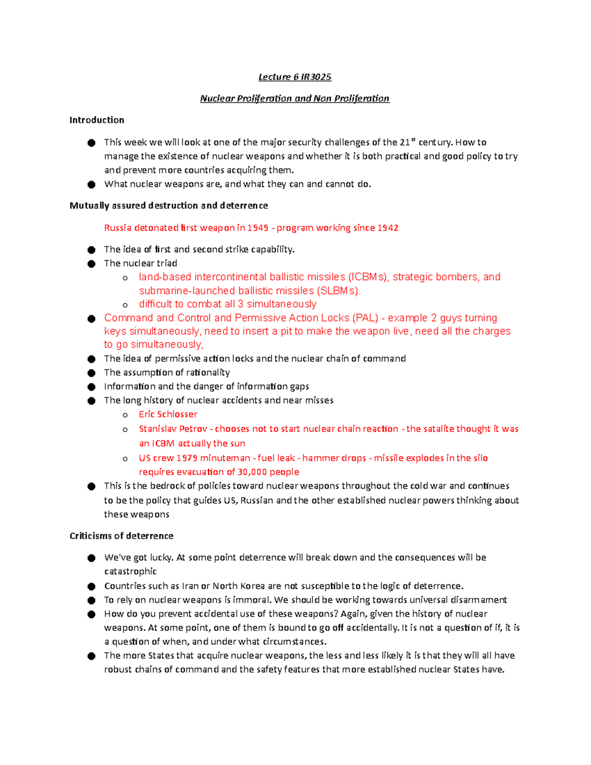 Lecture 6 - Nuclear Weapons and Proliferation - Lecture 6 IR Nuclear ...
