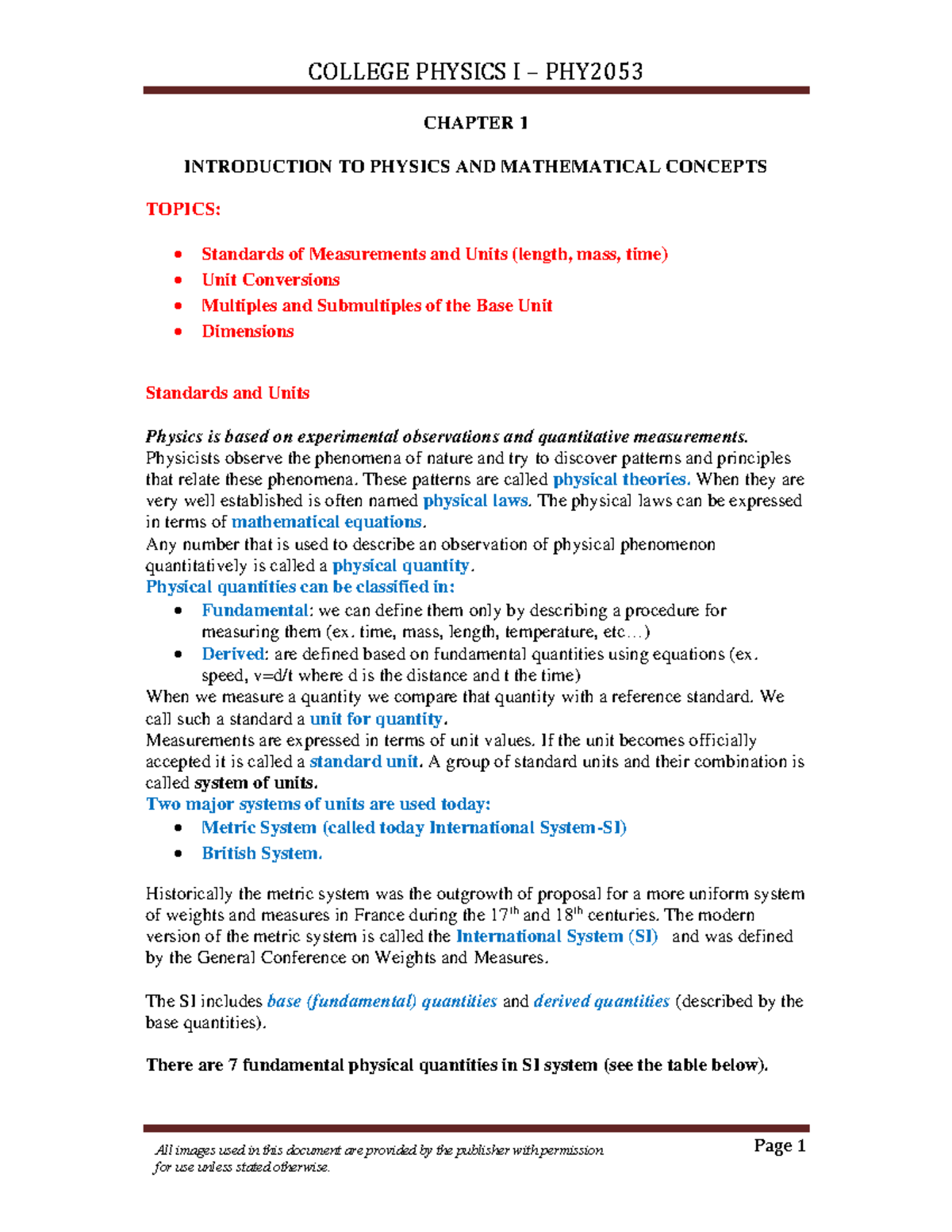 College Physics 1A - Notes - Page 1 CHAPTER 1 INTRODUCTION TO PHYSICS ...