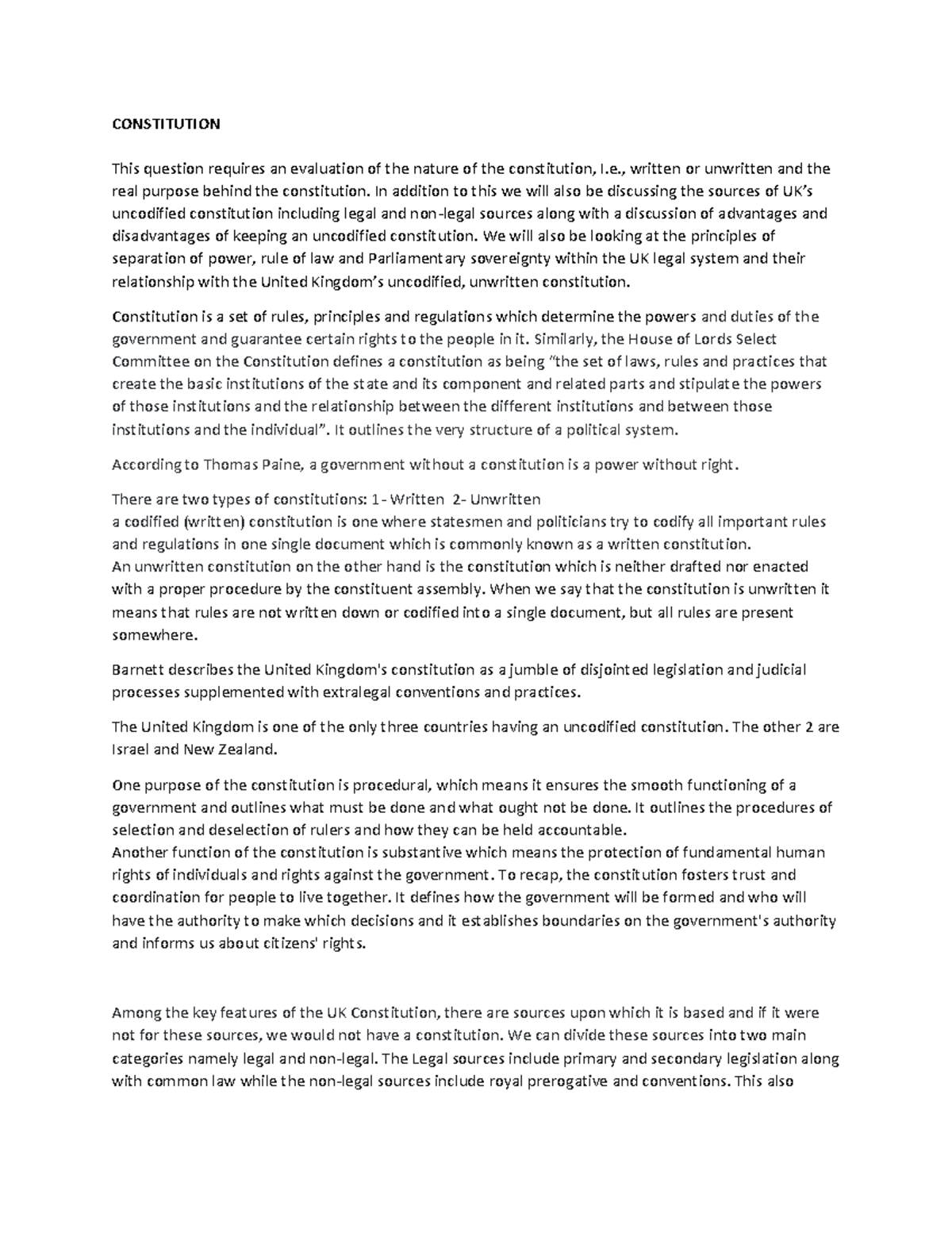 Constitution - CONSTITUTION This question requires an evaluation of the nature of the ...