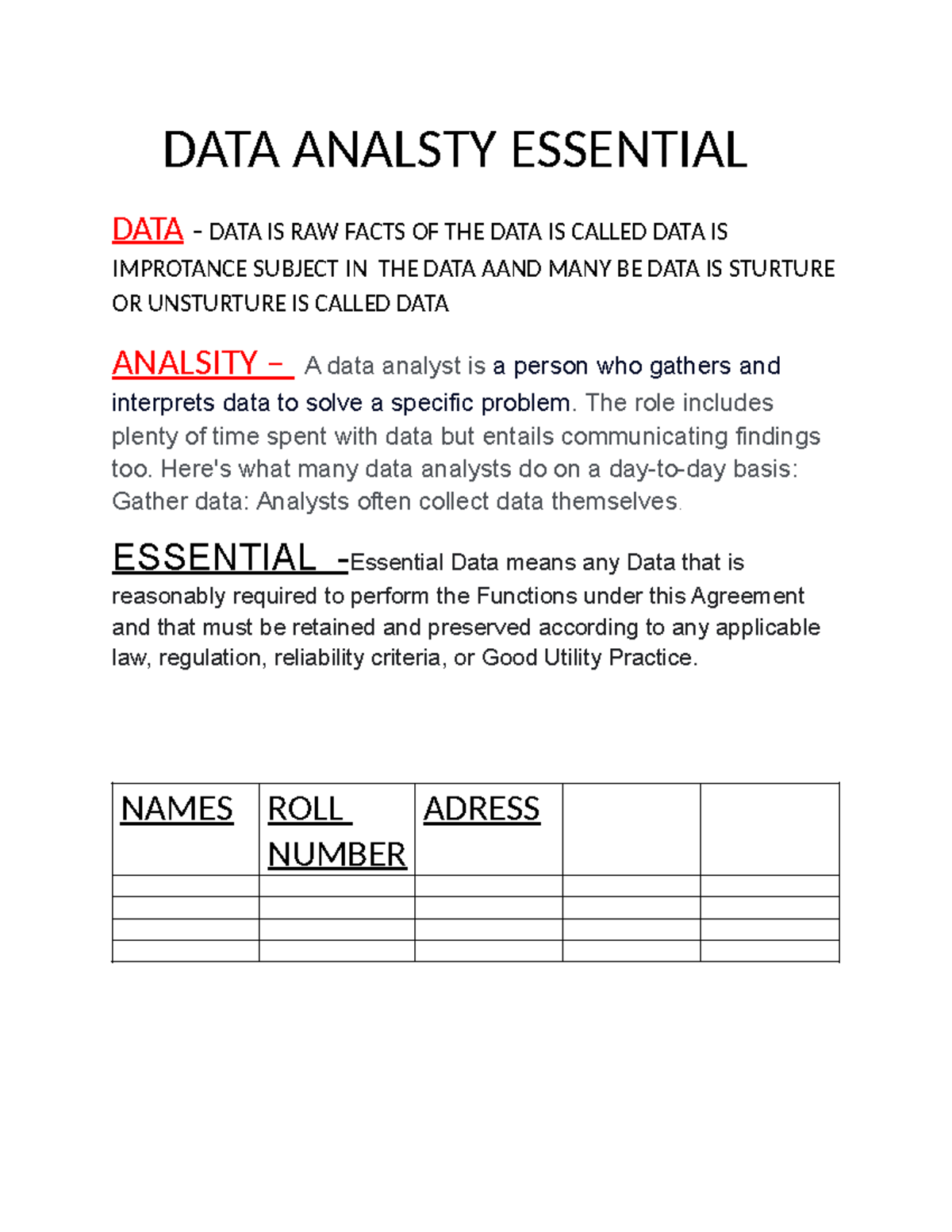 DATA Analsty Essential - DATA ANALSTY ESSENTIAL DATA – DATA IS RAW ...